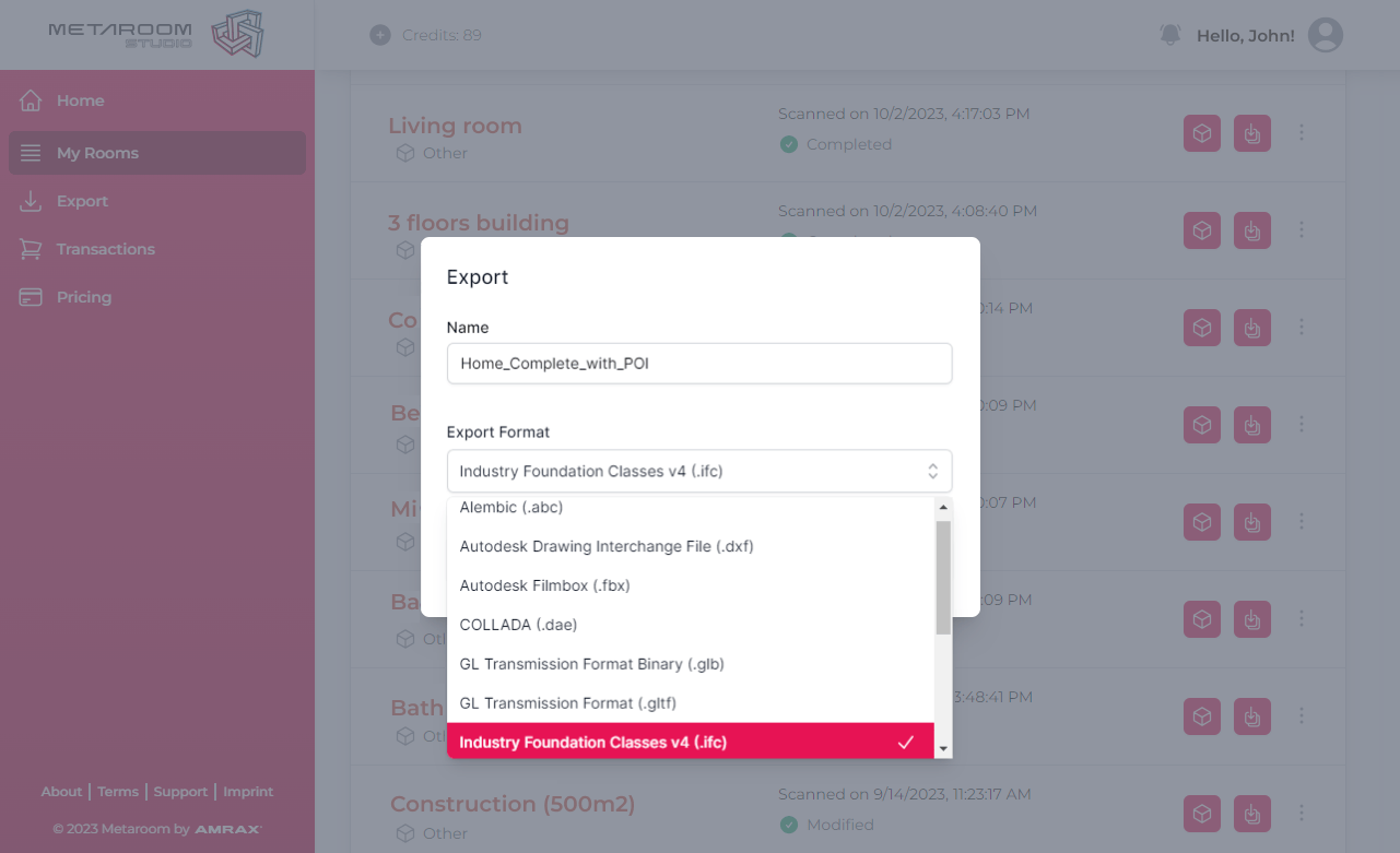 CAD-ready export formats in the Metaroom Workspace – Help Center