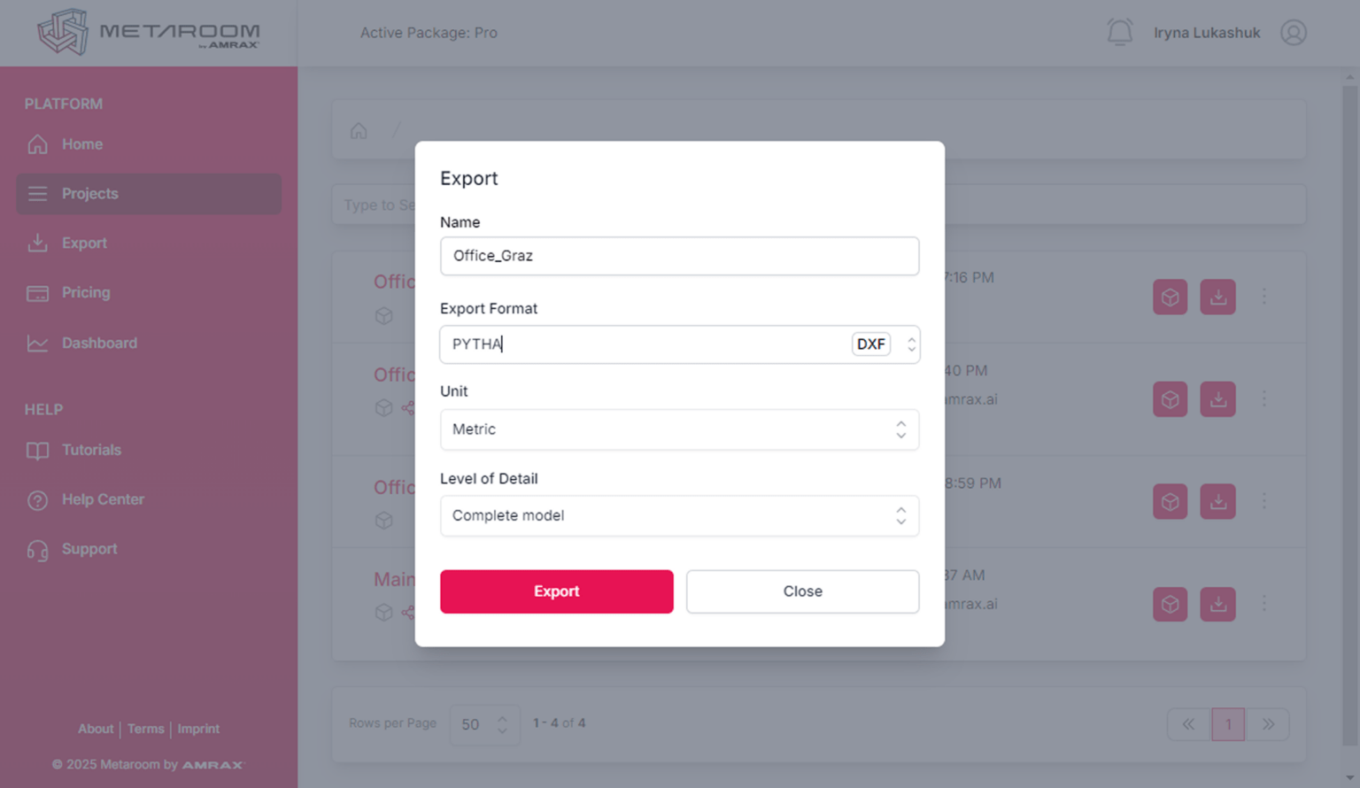 How to export 3D room model for Pytha 3D CAD software - Help Center